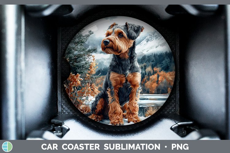 Winter Dogs Airedale Terrier Dog Car Coaster Sublimation Coa