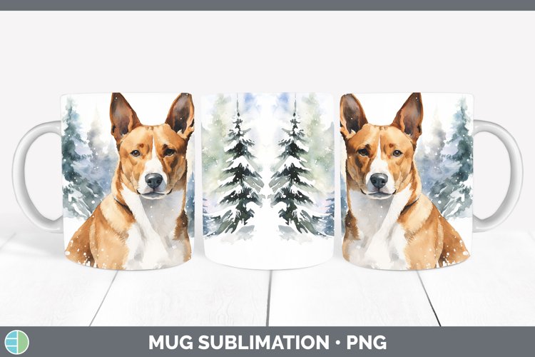 Winter Dogs Basenji Mug Wrap Sublimation Coffee Cup Designs