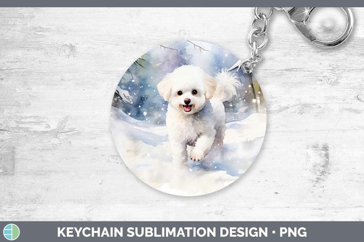 Winter Dogs Bichon Frise Keychain Sublimation Keyring Design
