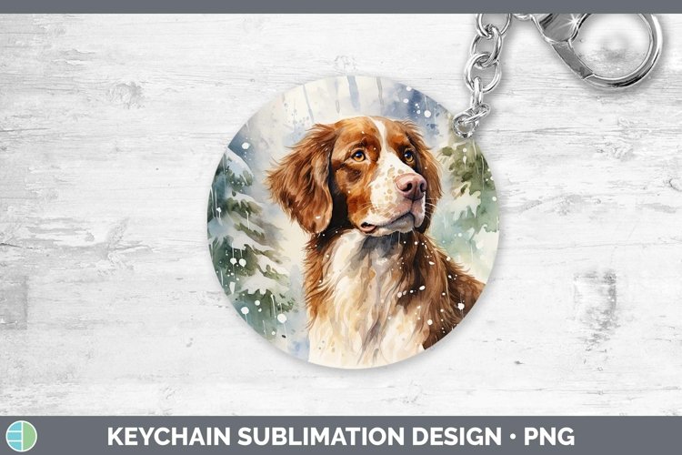 Winter Dogs Brittany Dog Keychain Sublimation Keyring Design