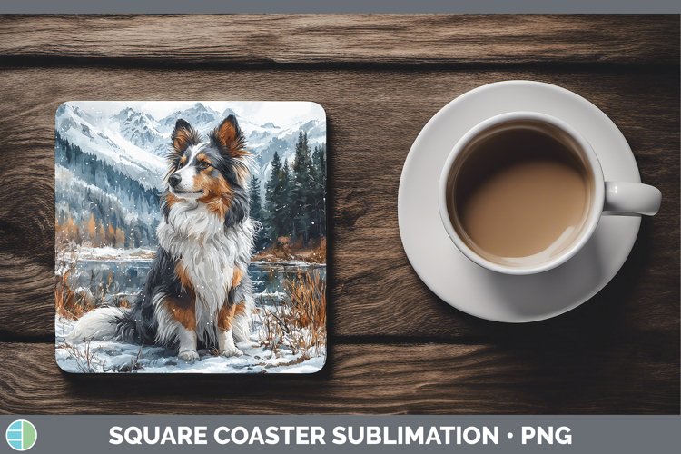 Winter Dogs Shetland Sheepdog Square Coaster Sublimation Coa