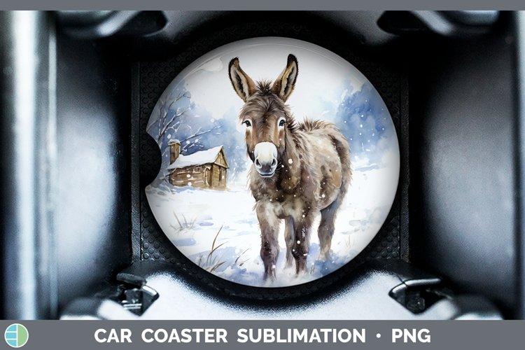 Winter Farm Animals Donkey Car Coaster Sublimation Coaster D
