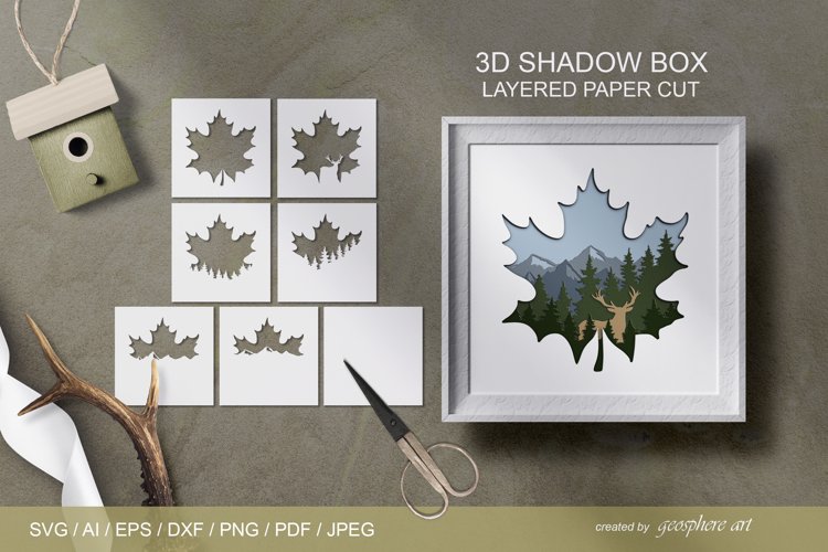 Fall Maple leaf svg, silhouette Shadow box. Layered papercut