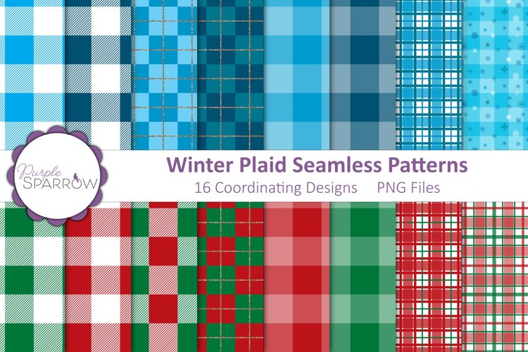 Winter Plaid Seamless Patterns | 16 Coordinating Designs