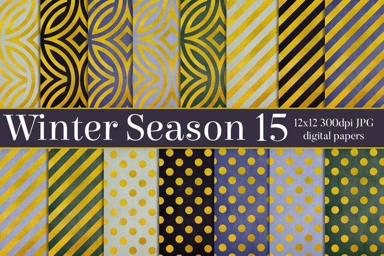 Winter Season One 12x12 Golden Pattern Digital Papers
