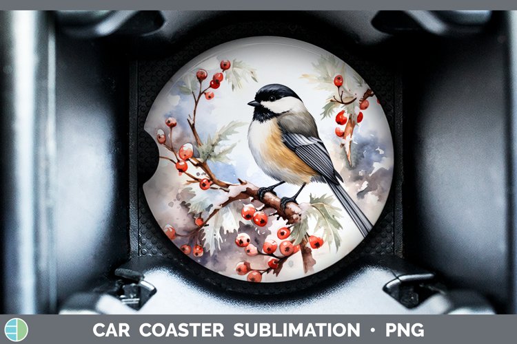 Winter Snow Chickadee Car Coaster Sublimation Designs