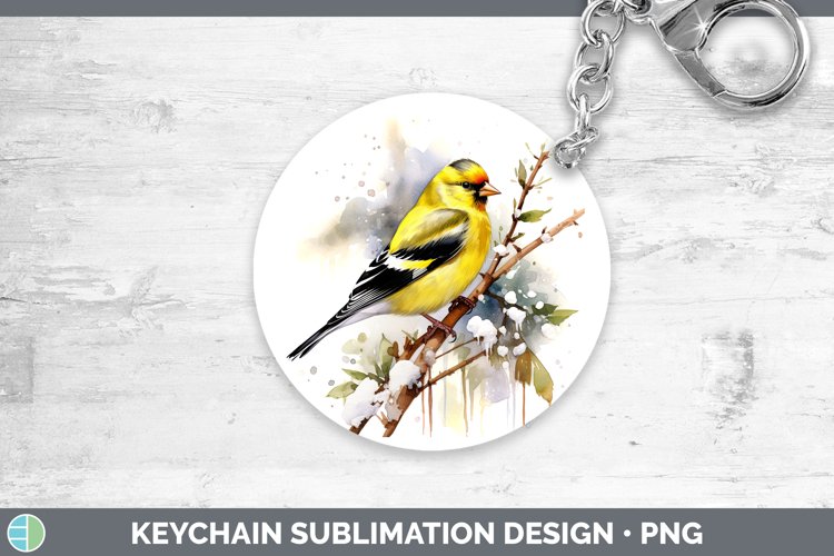 Winter Snow Goldfinch Keychain Sublimation Keyring Designs
