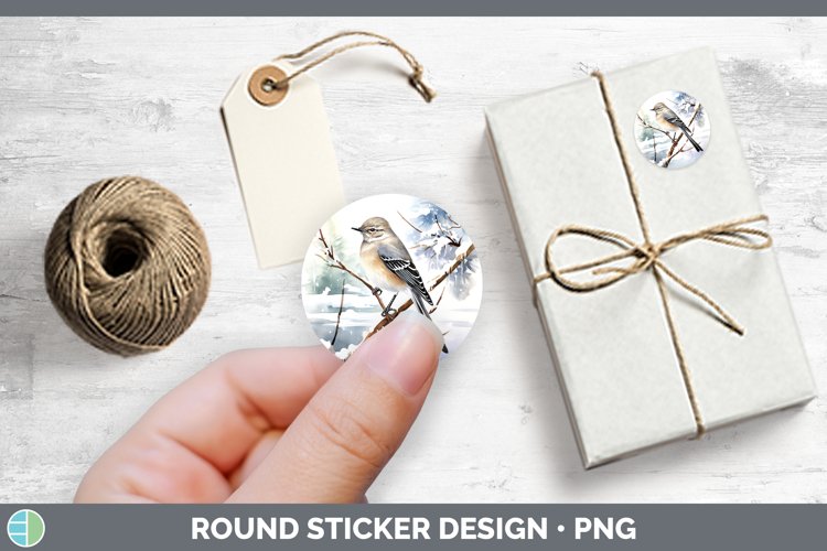 Winter Snow Mockingbird Stickers | Round Labels Designs