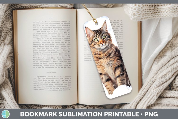 Winter Snow Tabby Cat Bookmark Sublimation Printable Designs