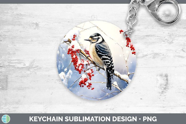 Winter Snow Woodpecker Downy Keychain Sublimation Keyring De