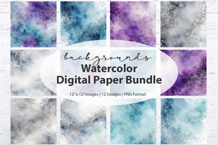 Digital Paper, printable paper bundle: Winter Watercolors