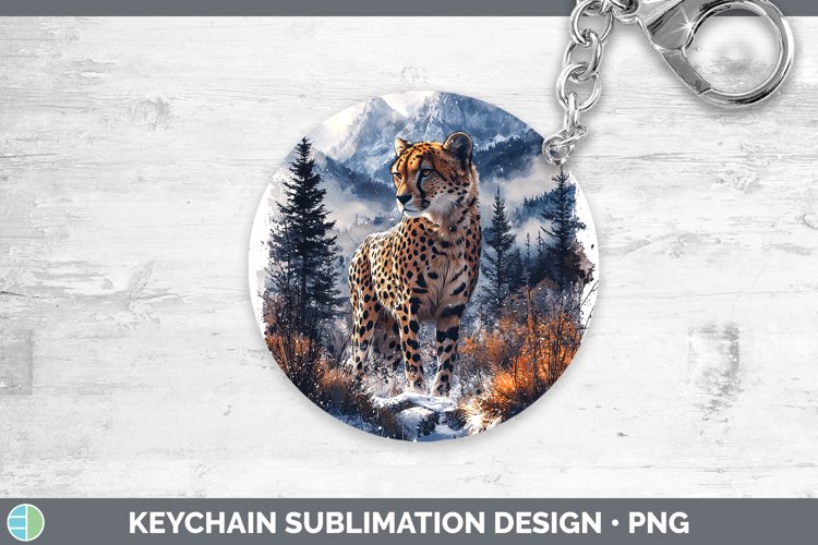 Winter Wild Cats Cheetah Keychain Sublimation Keyring Design