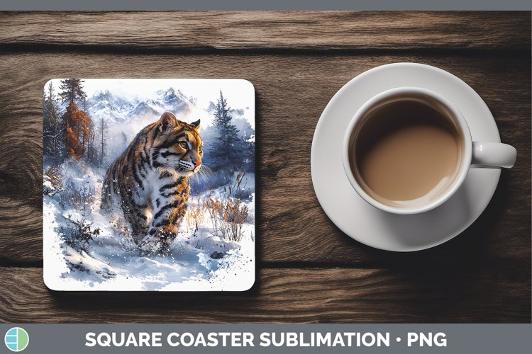 Winter Wild Cats Leopard Clouded Square Coaster Sublimation