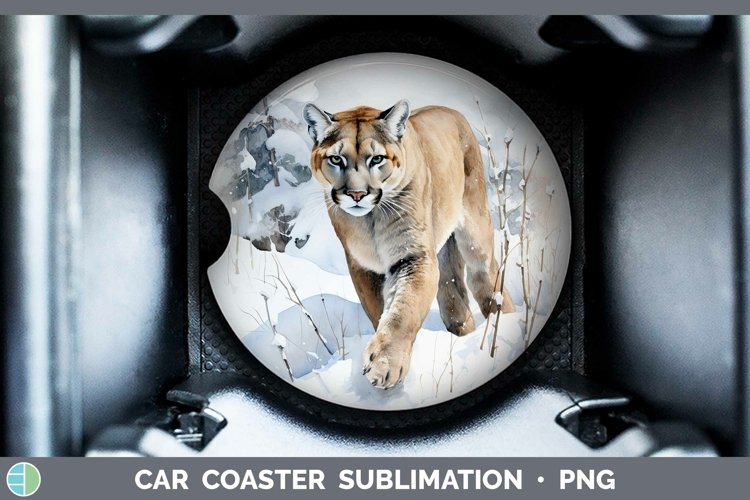 Winter Wild Cats Puma Concolor Car Coaster Sublimation Desi