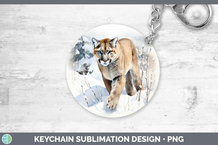 Winter Wild Cats Puma Concolor Keychain Sublimation Keyring