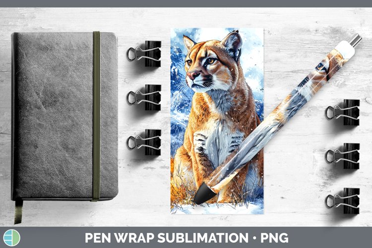 Winter Wild Cats Puma Concolor Pen Wrap Sublimation Epoxy Pe