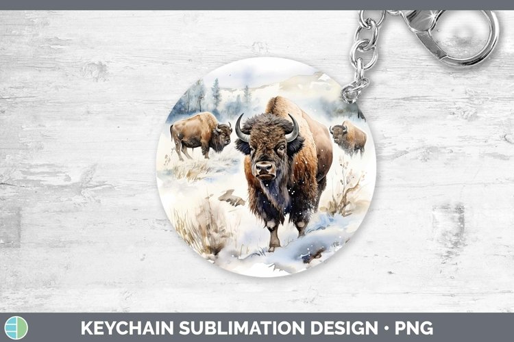 Winter Woodland Animals Bison Keychain Sublimation Keyring D