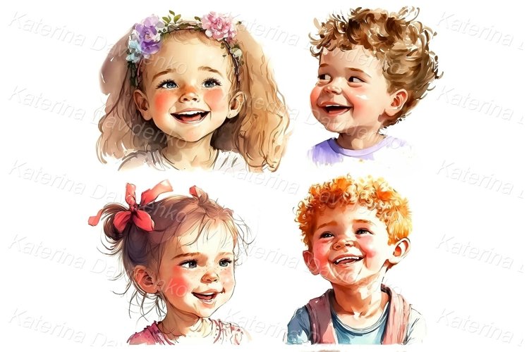 Portraits of cute happy little kids. Smiling faces children