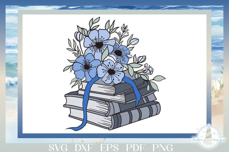 Stack of Books with Flowers SVG, Floral Book SVG