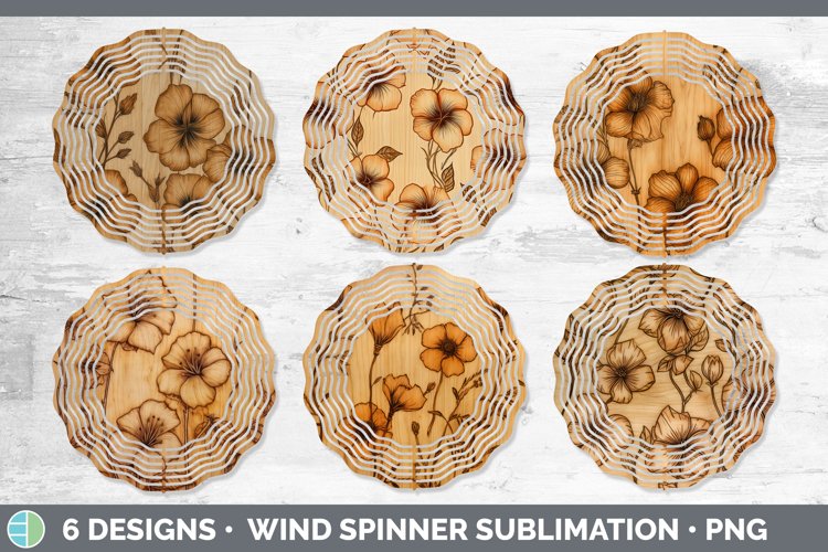 Wood Burned Abutilon Flowers Wind Spinner | Sublimation Spin