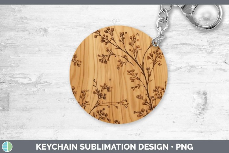 Wood Burned Flowers Acacia Keychain Sublimation Keyring Desi