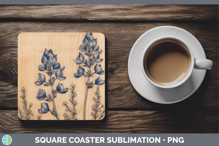 Wood Burned Flowers Bluebonnet Square Coaster Sublimation Co