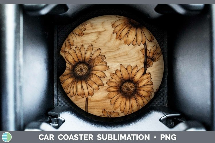 Wood Burned Flowers Daisy Car Coaster Sublimation Coaster De