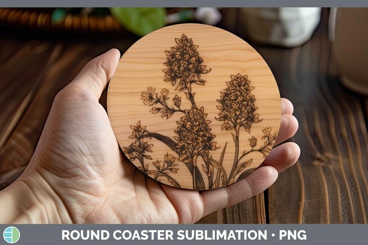 Wood Burned Flowers Hyacinth Round Coaster Sublimation Coast