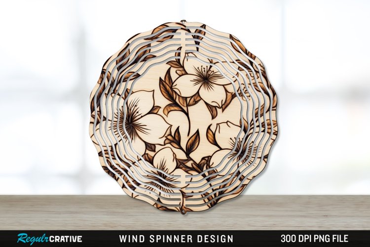 Wood Burned Jasmine Flowers Wind Spinner Sublimation PNG