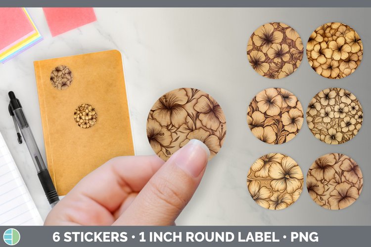 Wood Burned Petunia Flowers Stickers | Round Labels Designs