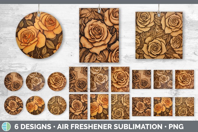 Wood Burned Rose Flowers Air Freshener | Sublimation Car Fre
