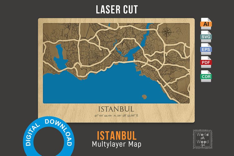 Istanbul 3d Map - Wood Multilayer Laser Cut files (3078369)