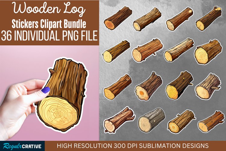 Wooden Log Sticker Clipart Bundle