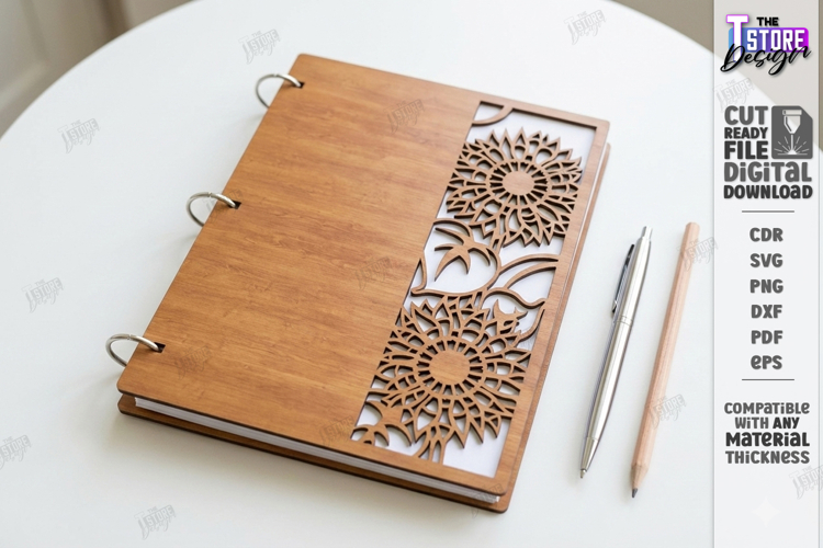 Notebook Cover Laser Cut | Floral and Geometric (6551304)