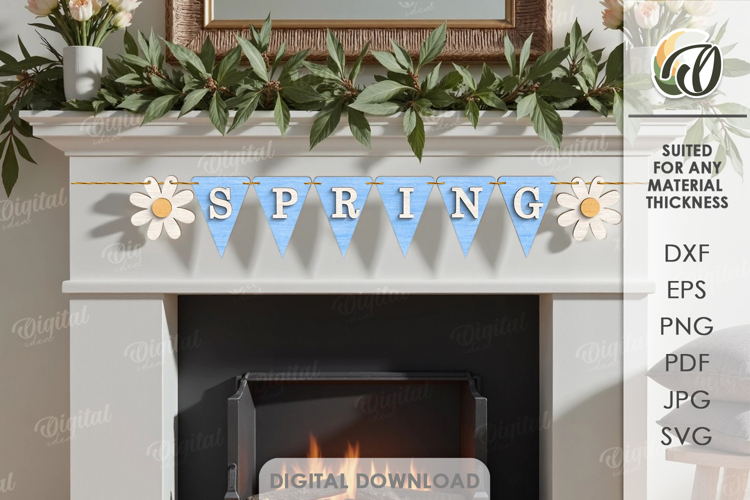 3D Spring Banner Laser Cut. Wall Decor SVG (6591623)