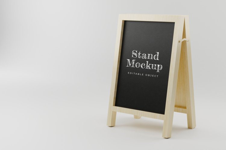 3D Rendering, Wooden Stand Mockup PSD File, Half Side View