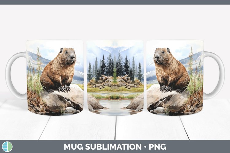 Woodland Animals Beaver Mug Wrap Sublimation Coffee Cup Desi