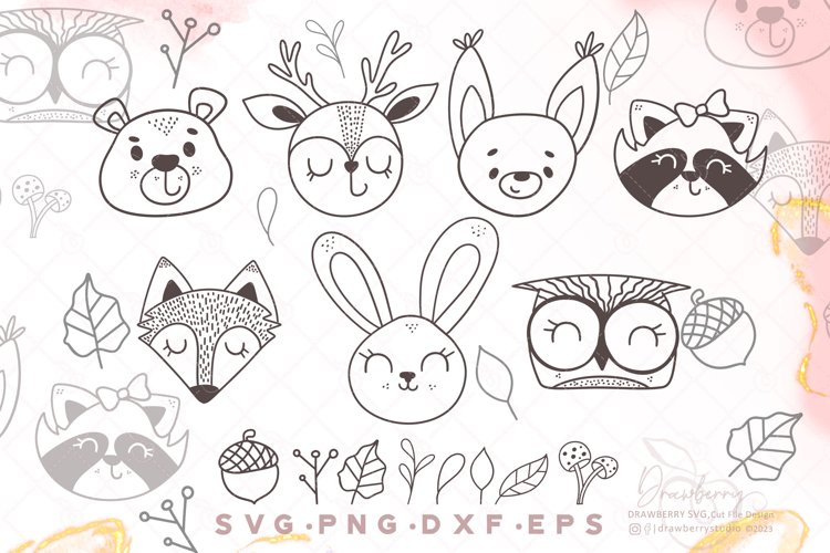 Woodland Animal face svg bundle / cute doodle baby SVG385