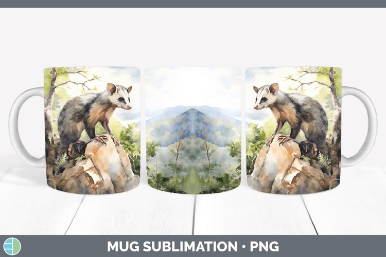Woodland Animals Opossum Mug Wrap Sublimation Coffee Cup Des