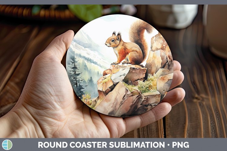Woodland Animals Squirrel Round Coaster Sublimation Coaster