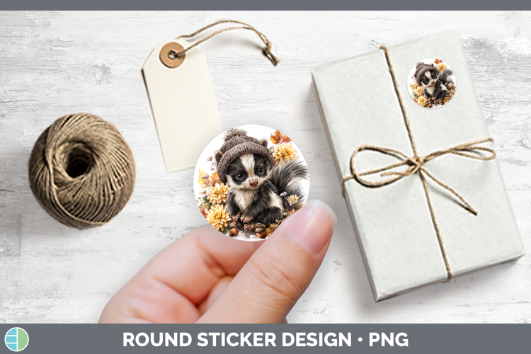 Woodland Boho Autumn Skunk Stickers | Round Labels Designs