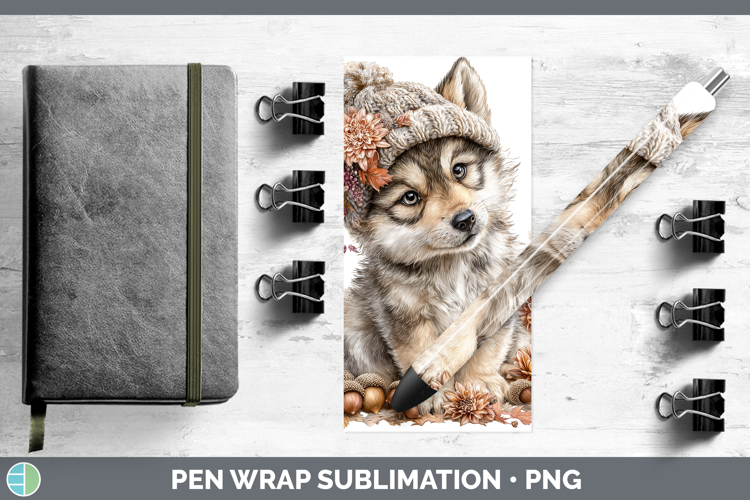 Woodland Boho Autumn Wolf Pen Wrap Sublimation Pen Designs