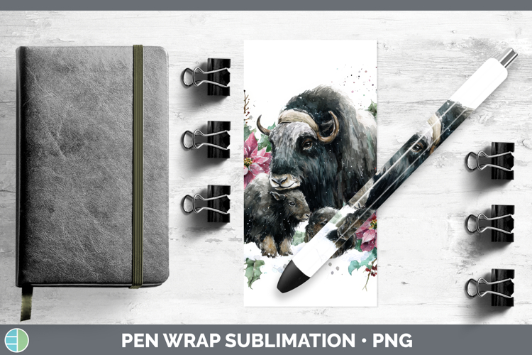 Musk Ox Pen Wrap Woodland Christmas Poinsettia Sublimation P