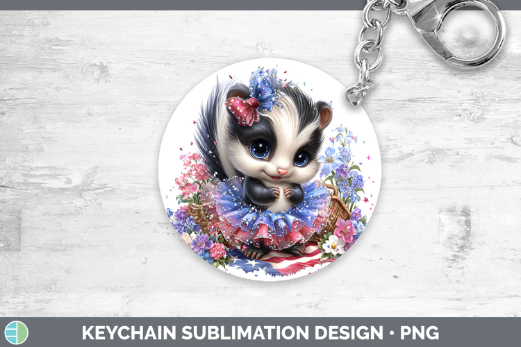 Woodland Fourth of July Skunk Keychain Sublimation Keyring D