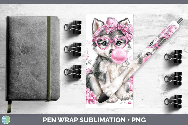 Wolf Woodland Pink Bubble Gum Pen Wrap Sublimation Design