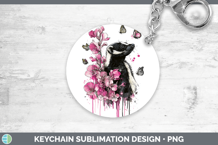 Woodland Pink Drips Skunk Keychain Sublimation Keyring Desig
