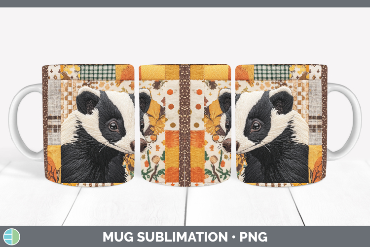 Skunk Woodland Quilted Patchwork Mug Wrap Sublimation Design