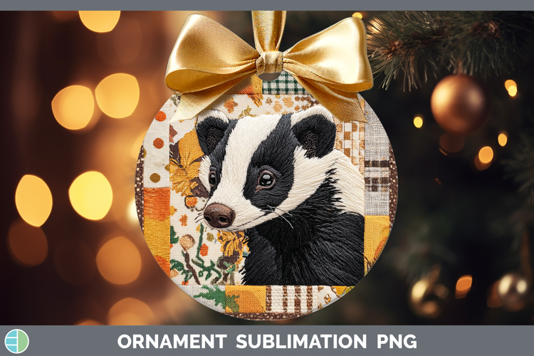 Skunk Woodland Quilted Patchwork Ornament Sublimation Design