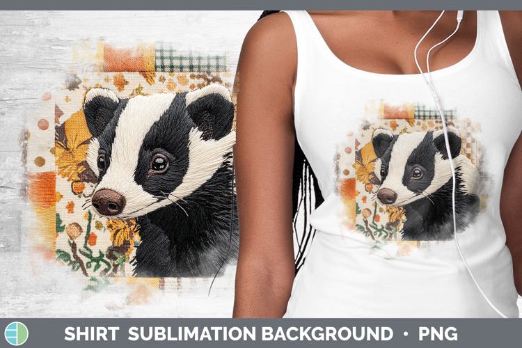 Skunk Woodland Quilted Patchwork Shirt Sublimation Design