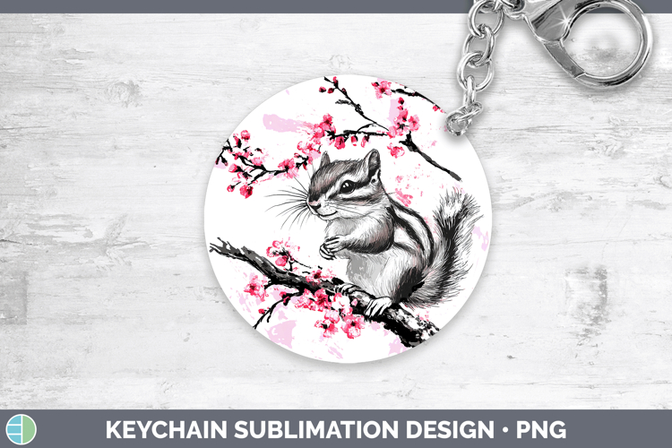 Woodland Sakura Chipmunk Keychain Sublimation Keyring Design